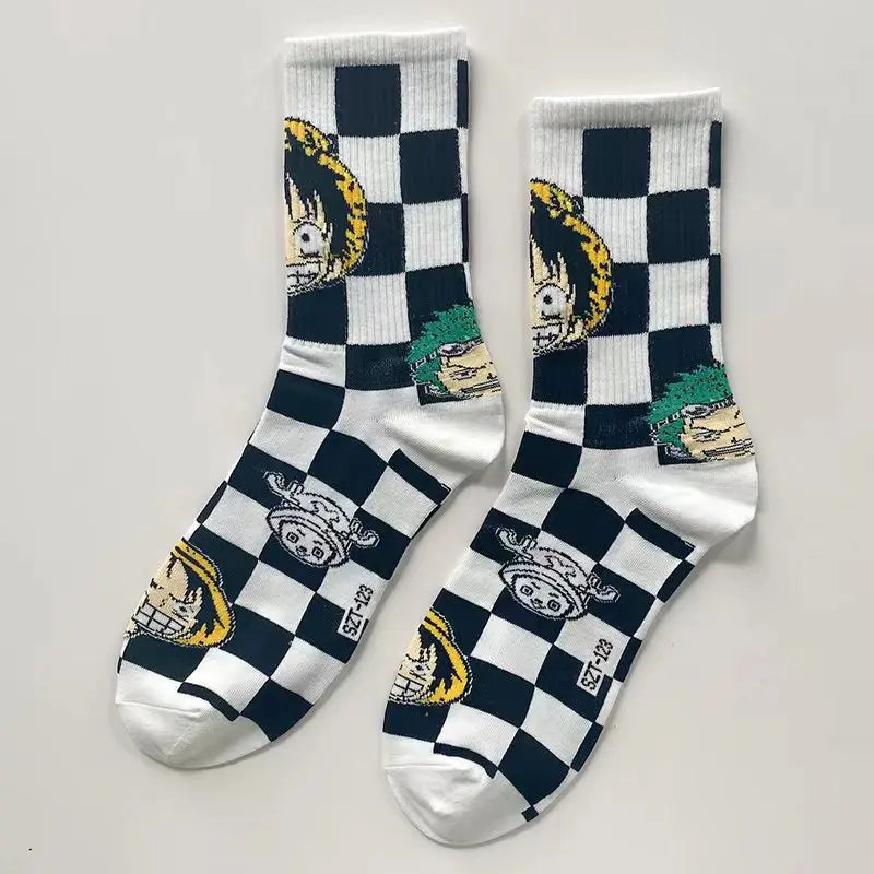 One Piece 'Zoro x Luffy Checkered' Crew Socks — Little Sock Store