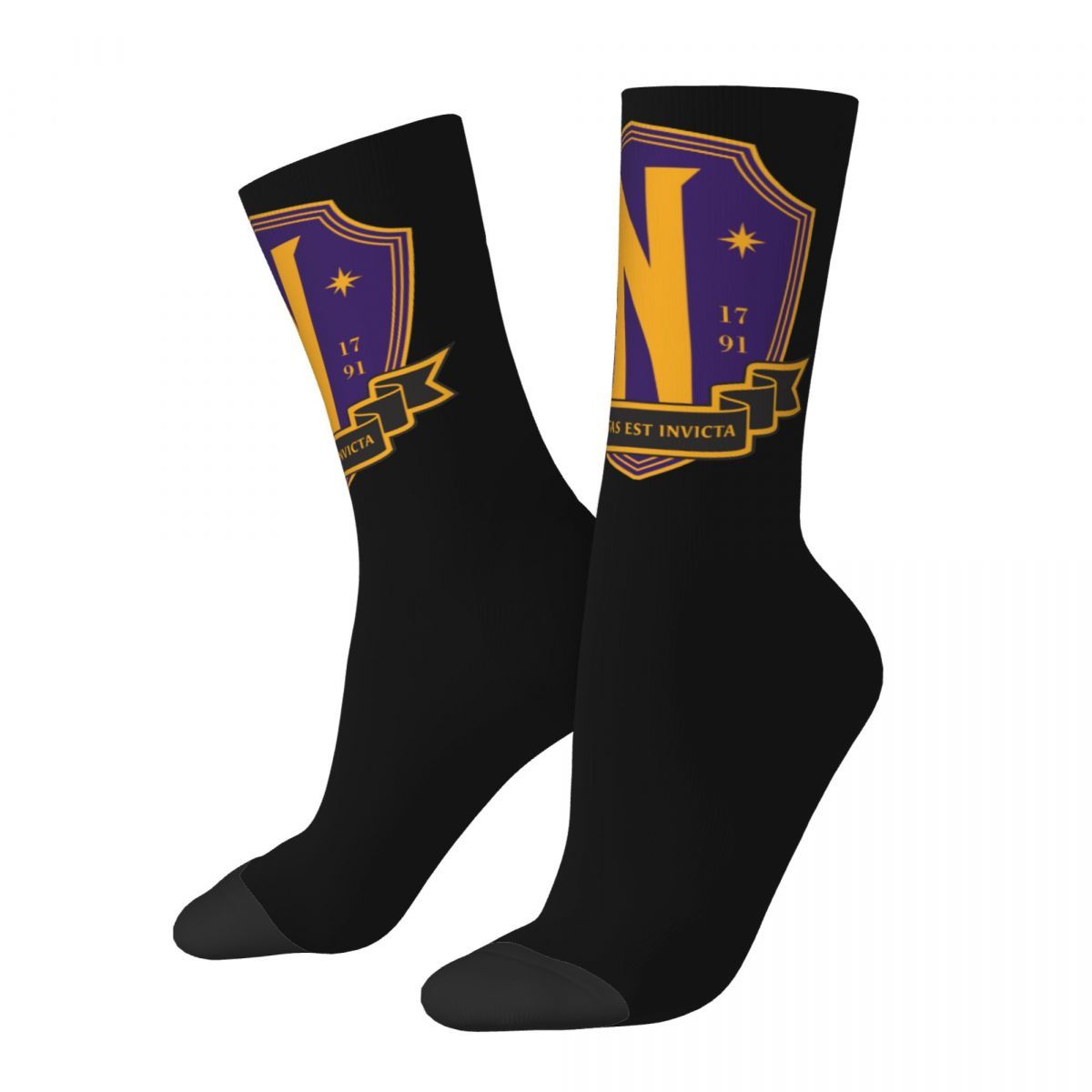 Wednesday Addams "Nevermore Academy Logo" Crew Socks — Little Sock Store